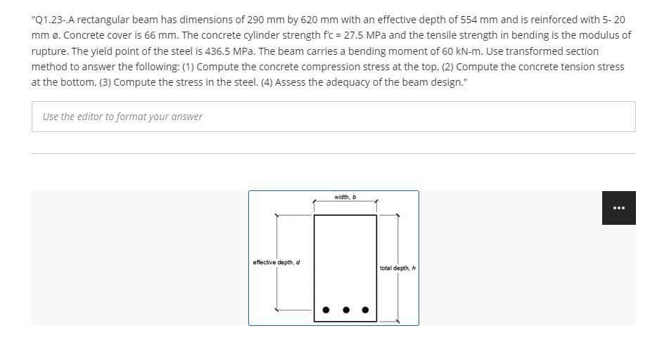 "Q1.23-A rectangular beam has dimensions of 290 mm by | Chegg.com