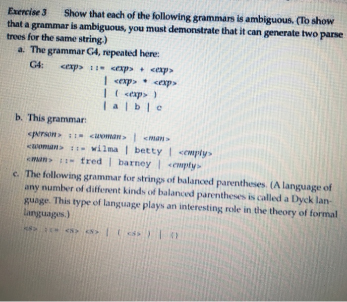 Solved Exercise 3 Show that each of the following grammars | Chegg.com