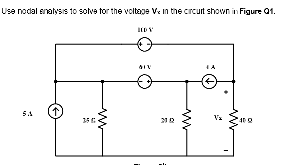 Solved Use nodal analysis to solve for the voltage Vx in the | Chegg.com