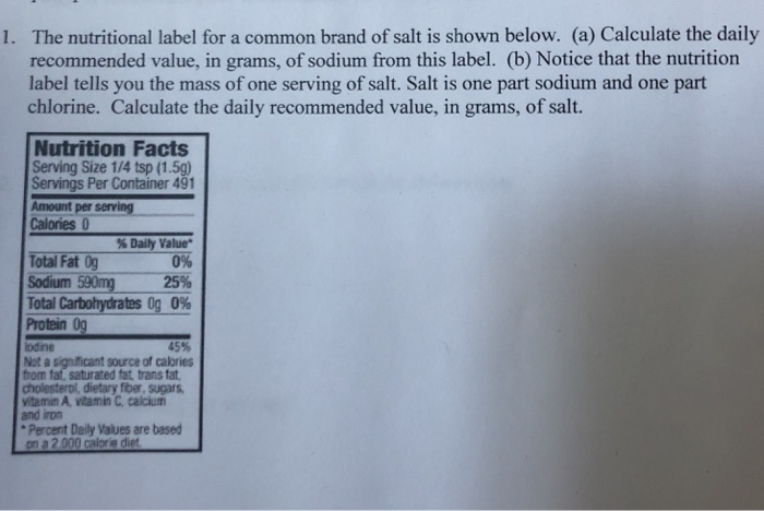 Solved The nutritional label for a common brand of salt is | Chegg.com