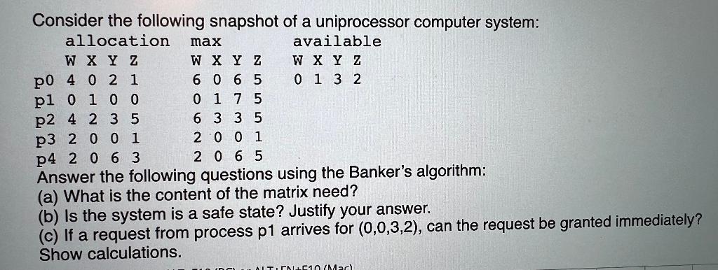 Solved Consider the following snapshot of a uniprocessor | Chegg.com