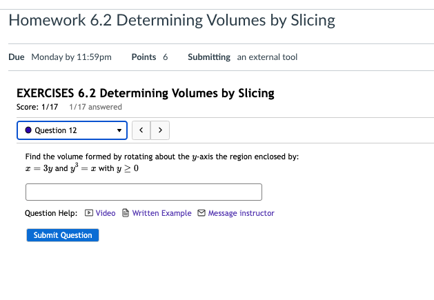 Solved EXERCISES 6.2 Determining Volumes by Slicing Score: | Chegg.com