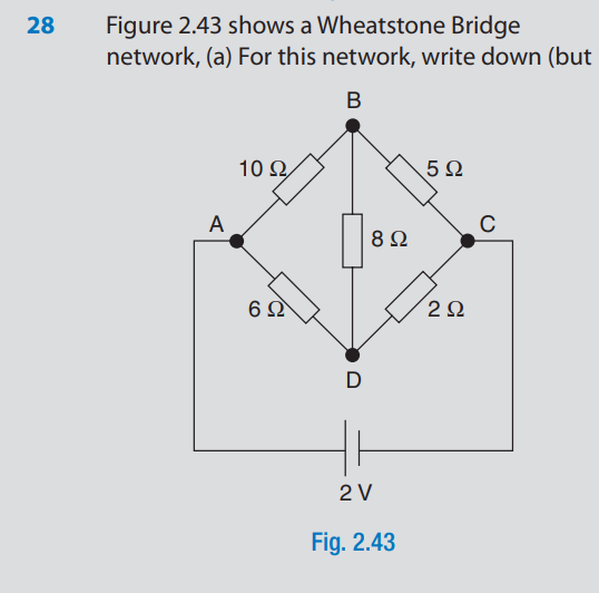 Solved 28 Figure 2.43 shows a Wheatstone Bridge network, (a) | Chegg.com