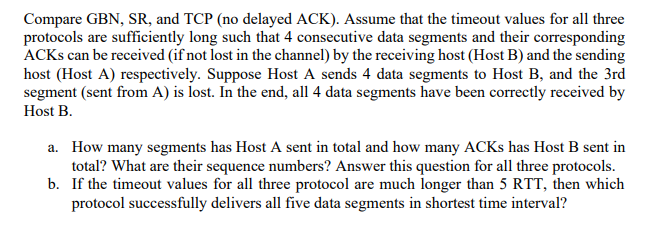 Solved Compare GBN, SR, and TCP (no delayed ACK). Assume | Chegg.com