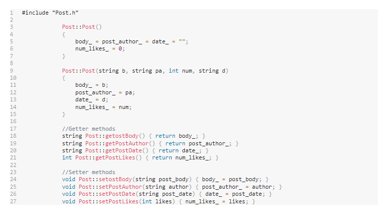 Solved #include "Post. " Post::Post() \{ body_ = | Chegg.com