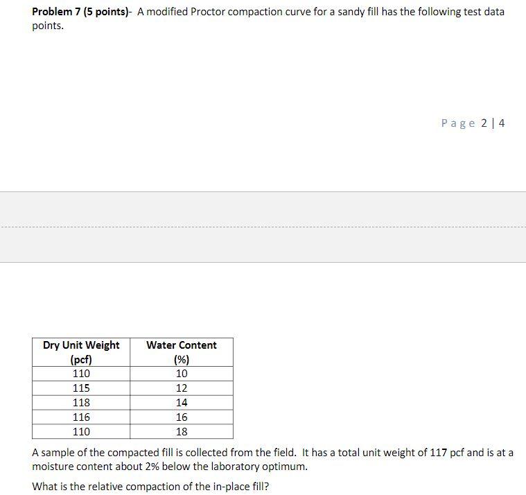 Solved Problem 7 (5 points)- A modified Proctor compaction | Chegg.com