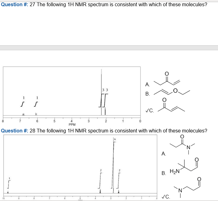 Solved Question #:27 The following 1H NMR spectrum is | Chegg.com