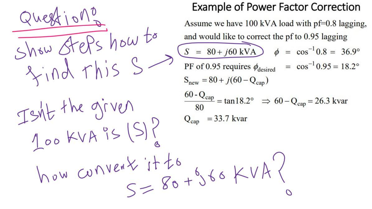 Solved Questions Example of Power Factor Correction Assume | Chegg.com