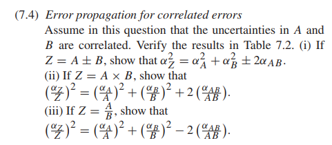Solved (7.4) Error propagation for correlated errors Assume | Chegg.com