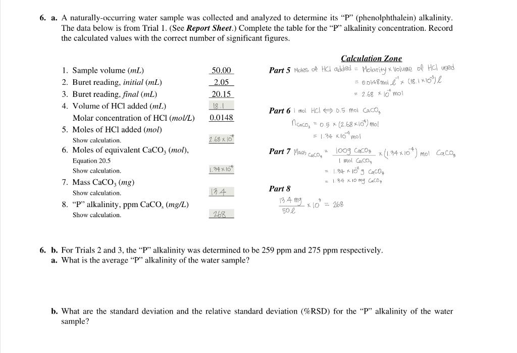 Solved 6. b. For Trials 2 and 3, the “P” alkalinity was | Chegg.com