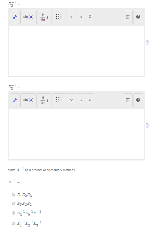 Solved Consider the matrix A = E1 E2 E3, where E- E) - (1 o) | Chegg.com