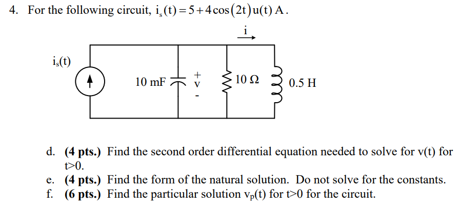 Solved the following circuit, is(t)=5+4cos(2t)u(t)A. d. (4 | Chegg.com