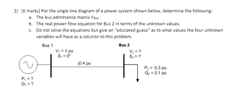 Solved 2) [6 ﻿marks] ﻿For the single line diagram of a power | Chegg.com