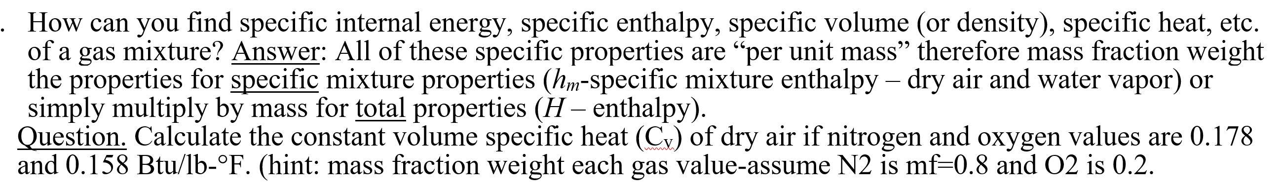 Solved How can you find specific internal energy, specific | Chegg.com