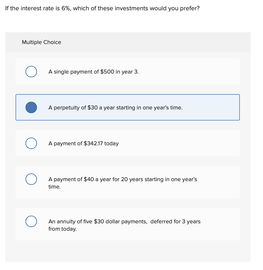 Solved If the interest rate is 6%, which of these | Chegg.com