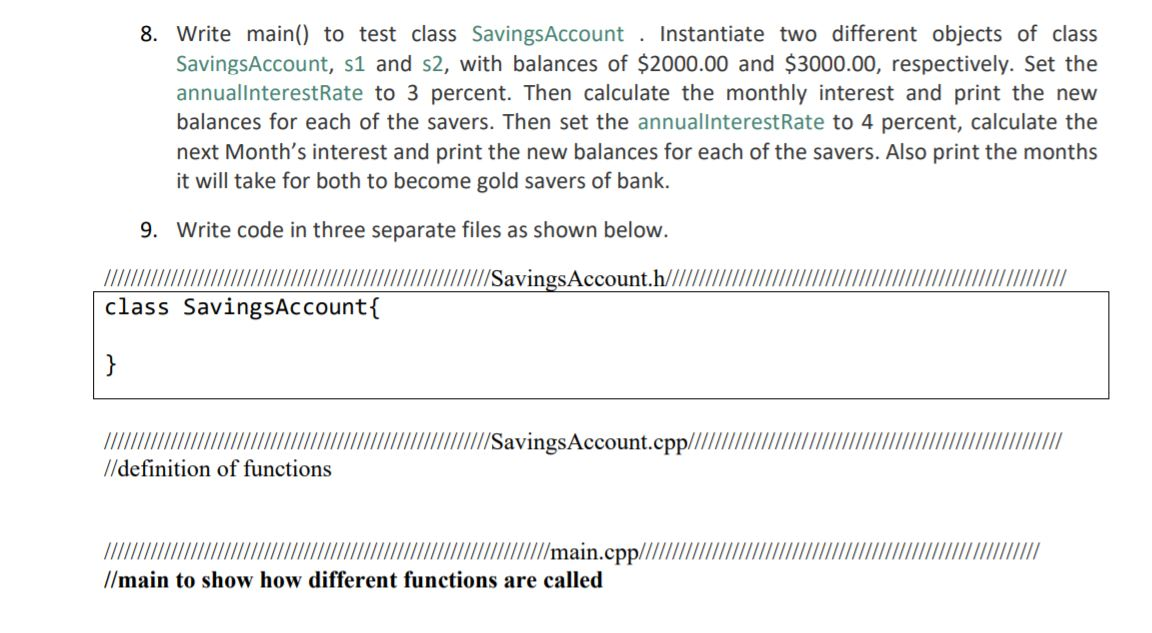 Solved Question 2 [30 Marks] Create a Savings Account class | Chegg.com