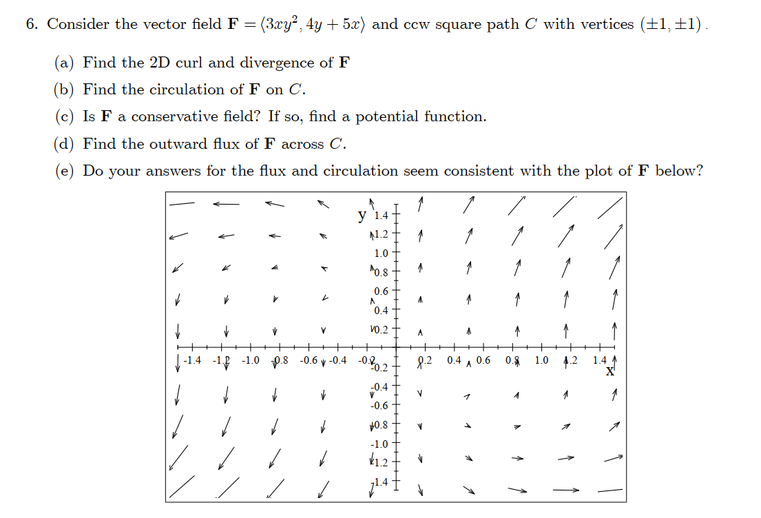 Solved 6. Consider the vector field F= 3xy2,4y+5x and ccw | Chegg.com