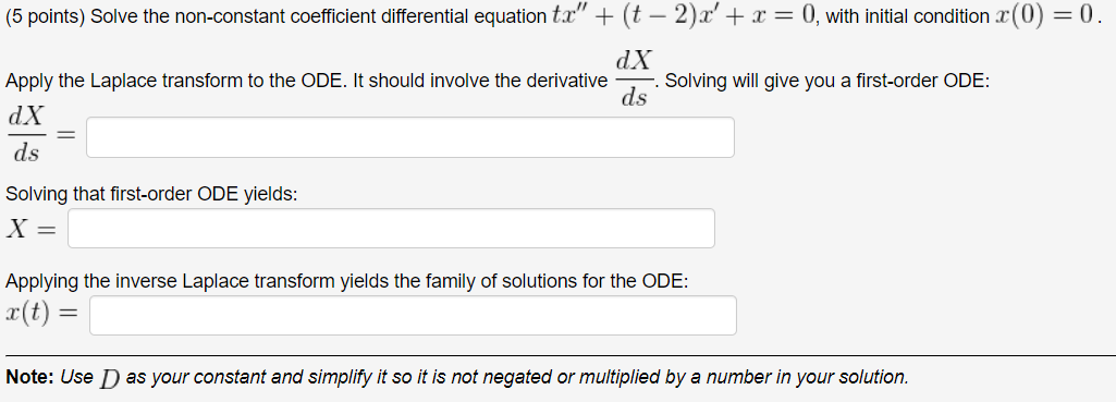 Solved (5 points) Solve the non-constant coefficient | Chegg.com
