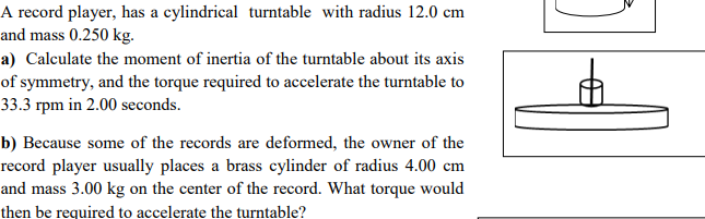 Solved d A record player, has a cylindrical turntable with | Chegg.com