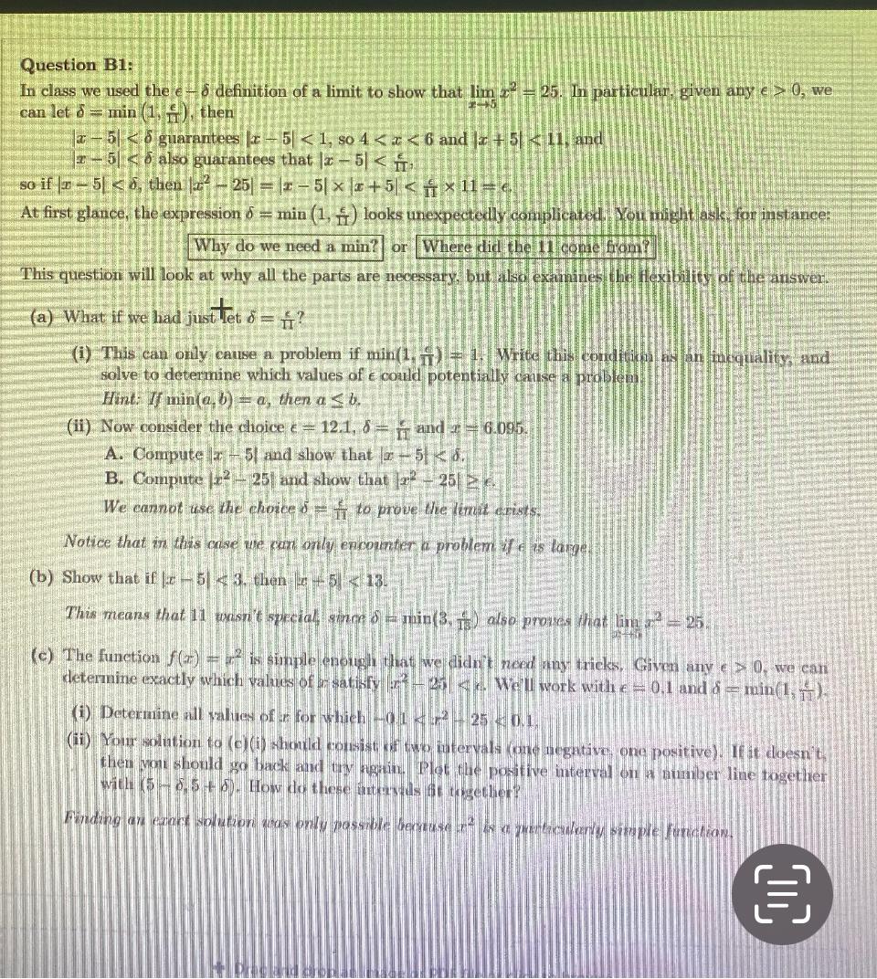 Solved Question B1: In class we used the e−8 definition of a | Chegg.com