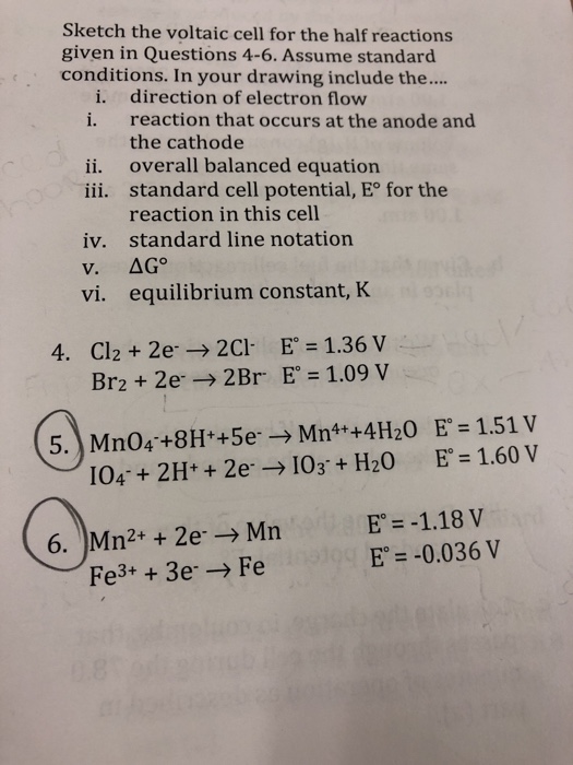 Solved Sketch the voltaic cell for the half reactions given | Chegg.com