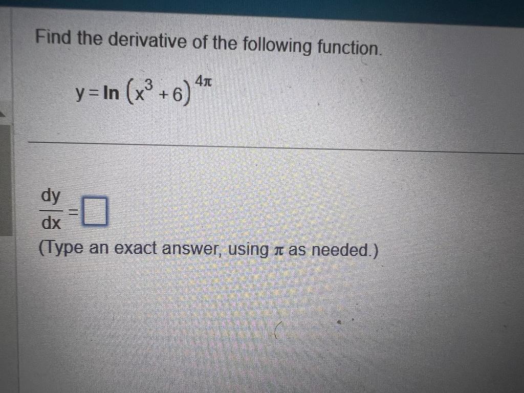 Solved Find the derivative of the following function. | Chegg.com