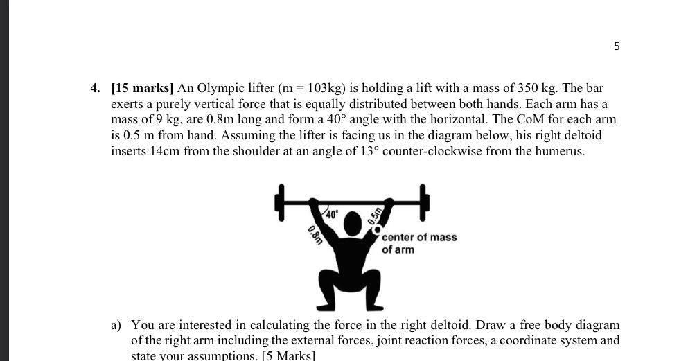 Solved b) Find the force right deltoid [5 Marks] c) Find the | Chegg.com