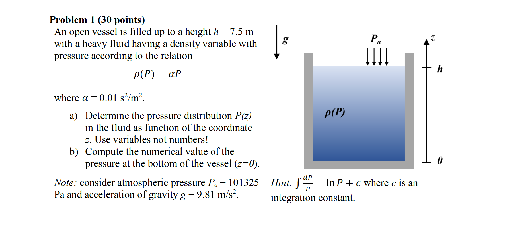 Solved Problem 1 (30 points) An open vessel is filled up to | Chegg.com
