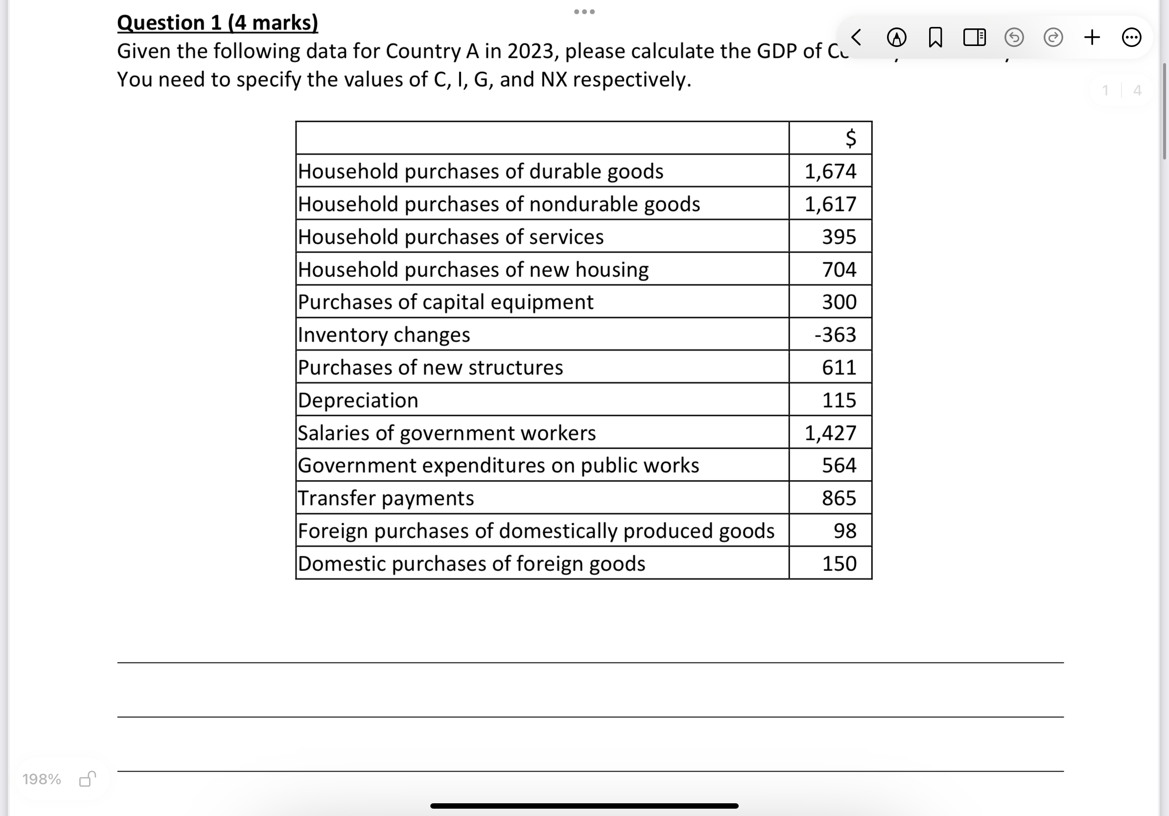 Solved Question 1 (4 ﻿marks)Given the following data for | Chegg.com