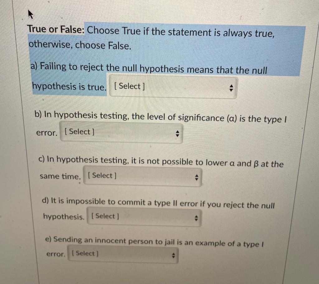 Solved True or False: Choose True if the statement is always | Chegg.com