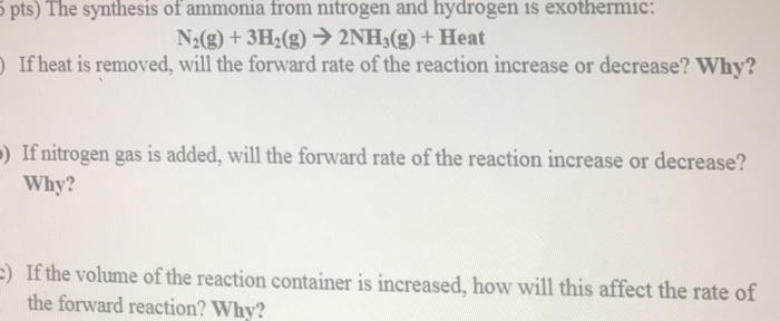 Solved pts) The synthesis of ammonia from nitrogen and | Chegg.com
