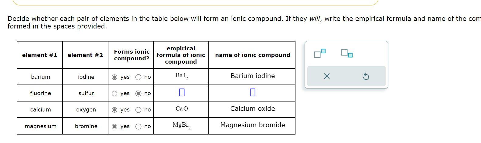 Solved Decide whether each pair of elements in the table | Chegg.com