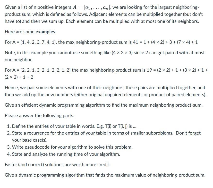 Solved Given a list of n positive integers A=[a1,…,an], we | Chegg.com