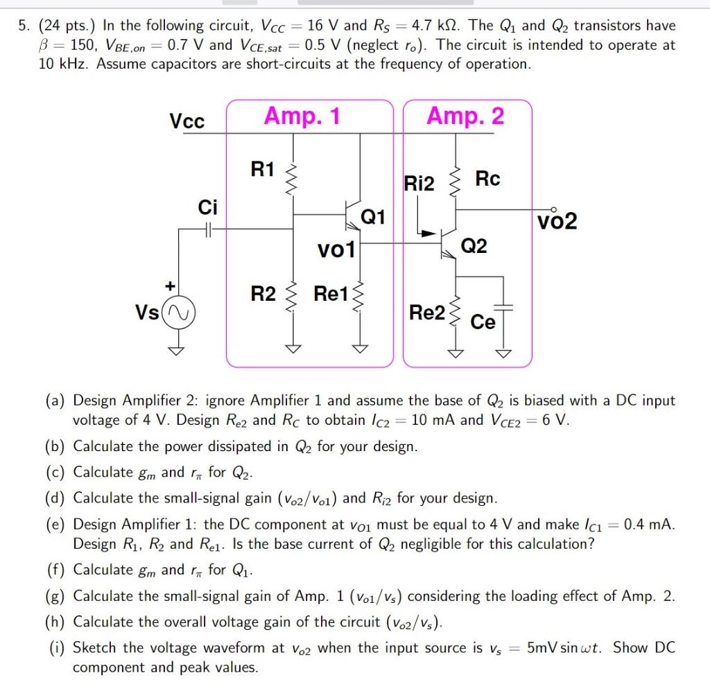 Solved 5. (24 pts.) In the following circuit, VCC=16 V and | Chegg.com
