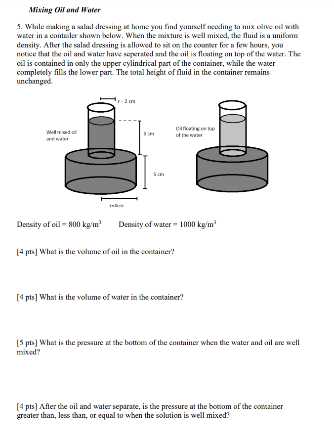Solved Mixing Oil and Water 5. While making a salad dressing | Chegg.com