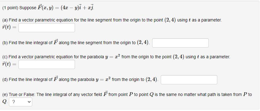 Solved (1 point) Suppose F⃗ (x,y)=(4x−y)i⃗ +xj⃗ . (a) Find a | Chegg.com