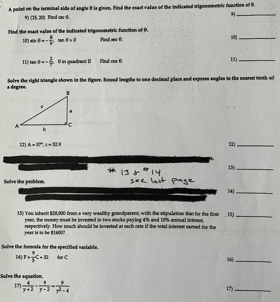 Solved A point on the terminal side of angle is given. Find | Chegg.com