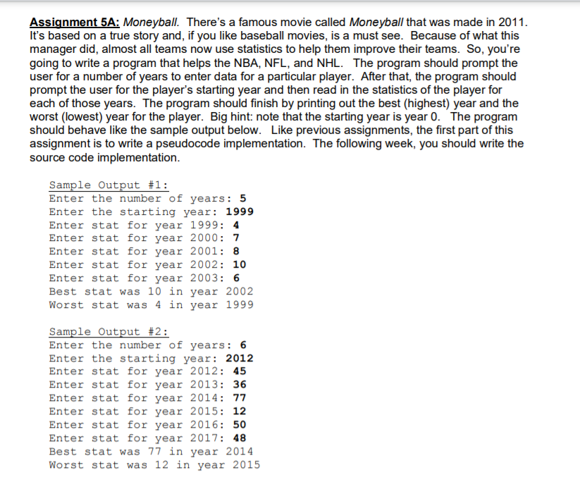 Solved Assignment 5A: Moneyball. There's a famous movie | Chegg.com