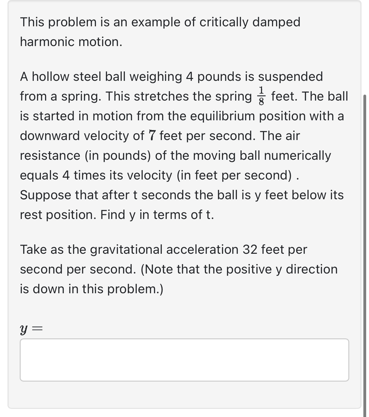 Solved This problem is an example of critically damped | Chegg.com