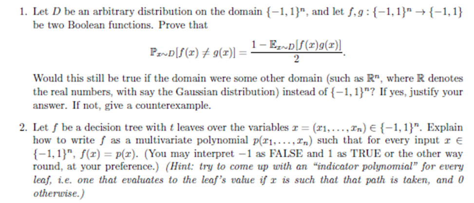 1. Let D be an arbitrary distribution on the domain | Chegg.com