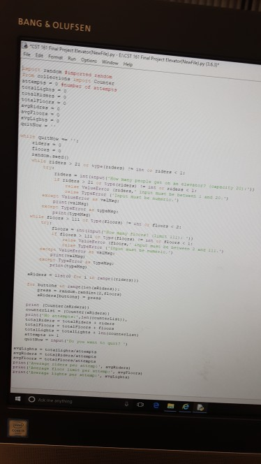 BANG & OLUFSEN 161 Final Project Elevator/NewFilel.py | Chegg.com