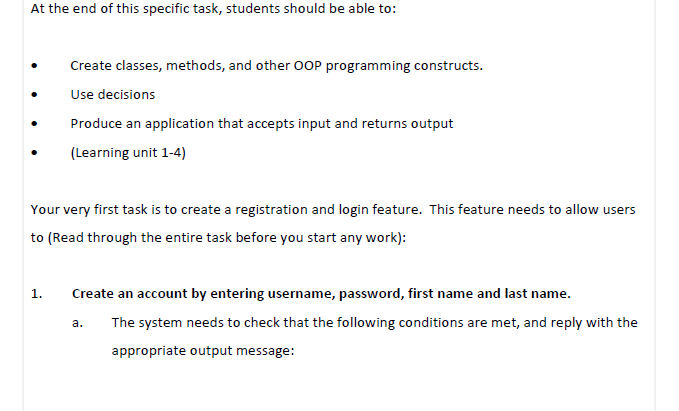 Solved At the end of this specific task, students should be | Chegg.com