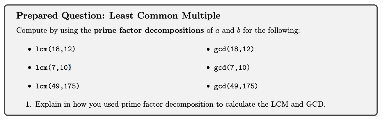Solved Prepared Question: Least Common Multiple Compute by | Chegg.com