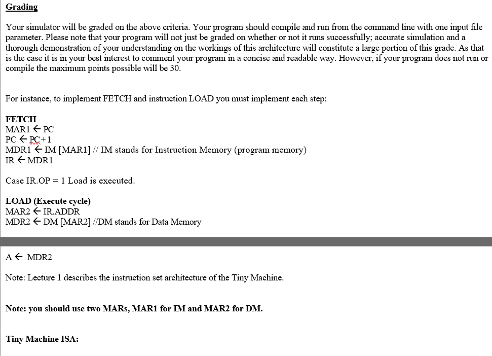 Solved Programming Project 3 (Tiny Architecture ISA) The | Chegg.com