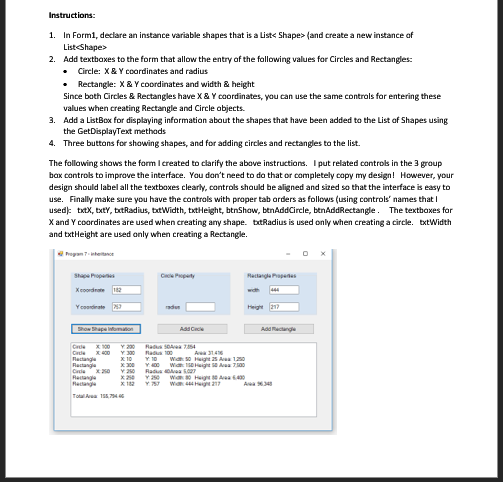 Instructions: 1. In Form1, declare an instance | Chegg.com
