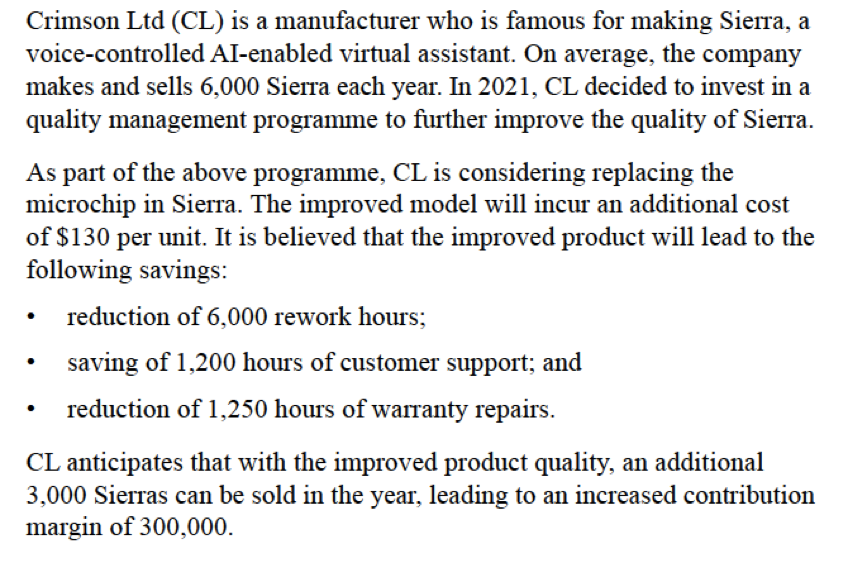 Solved Crimson Ltd (CL) is a manufacturer who is famous for | Chegg.com