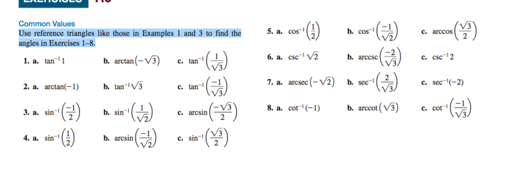 Solved 5. a. cos-1 b. cos! (2 c. arccos arcas Common Values | Chegg.com