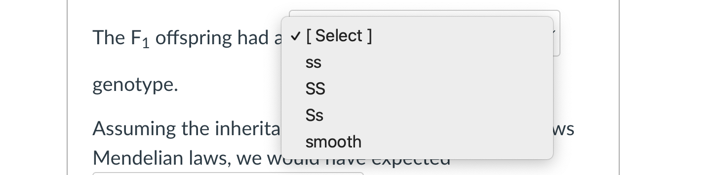 The F1 offspring had a ∨ [ Select ] ss genotype. | Chegg.com