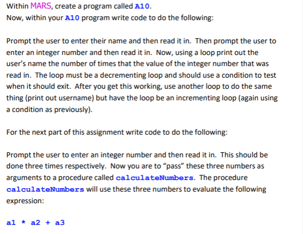 Solved Within MARS, create a program called A10. Now, within | Chegg.com