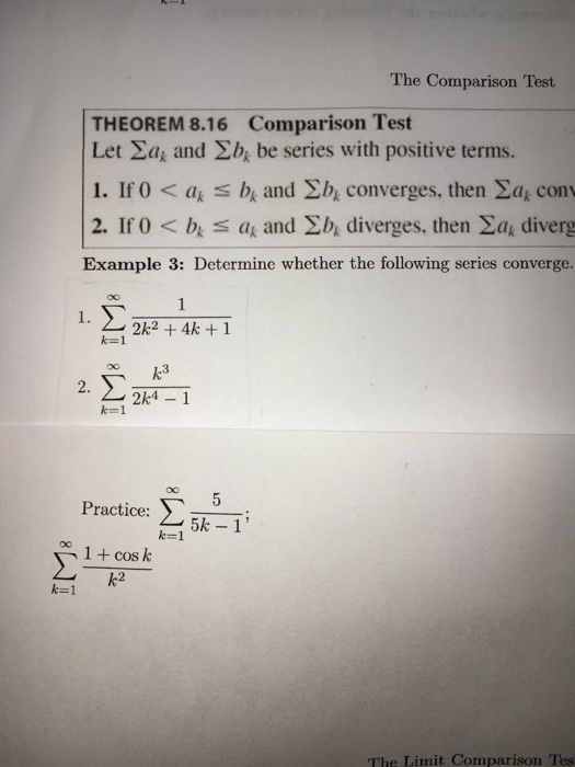 Solved The Comparison Test THEOREM 8.16 Comparison Test Let | Chegg.com